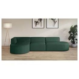 Ecksofa Andas "Ecksofa EIVIND mit Ottomane rechts/links, Maße: B/H/T 343/159/72 cm" Sofas Gr. B/H/T: 343cm x 72cm x 159cm, Feincord, Ottomane links, grün (dunkelgrün) L-Form mit Wellenunterfederung, auch in Feincord und Bouclé