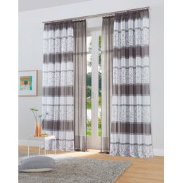 Gardine my home "Napala" Gr. 1, grau, B:140cm H:145cm, Voile, Polyester, Gardinen, Vorhang, 2-er Set, Fertiggardine, transparent, Querstreifen