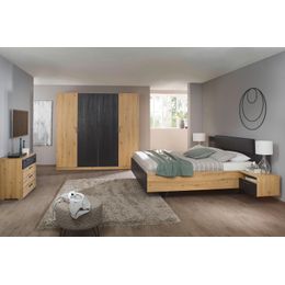 Schlafzimmer-Set Rauch "Miro" Schlafzimmermöbel-Sets Gr. H: 210 cm, ohne Matratze, B/H: 160 cm x 200 cm, braun (eiche artisan, black oak) Drehtürenschrank in 2 Breiten, Bett Größen und Hängenachttische