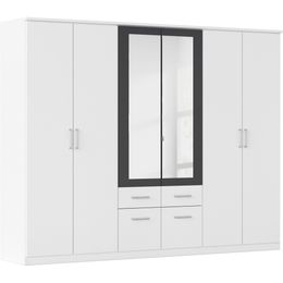 Kleiderschrank Rauch "Drehtürenschrank Schrank Garderobe BURANO" Schränke Gr. B/H/T: 271 cm x 212 cm x 58 cm, 6 St., weiß (alpinweiß, graumetallic) mit Schubladen und Spiegelumrandung in Farbabsetzung MADE IN GERMANY