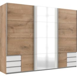 Schwebetürenschrank wimex "Emden moderner Kleiderschrank mit Spiegel und Schubladen BESTSELLER" Schränke Gr. B/H/T: 270 cm x 210 cm x 64 cm, 2, braun (plankeneiche nachbildung, weiß) Schlafzimmer Schrank Garderobenschrank mit Schwebetüren Topseller