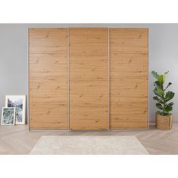 Schwebetürenschrank Rauch "Kleiderschrank Schrank Garderobe KOLUNA mit Dekor-Front" Schränke Gr. B/H/T: 271 cm x 229 cm x 62 cm, 3 St., braun (eiche artisan) inkl. 2 Innenschubladen sowie extra Einlegeböden MADE IN GERMANY