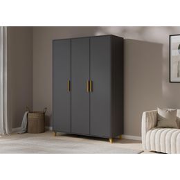 Drehtürenschrank Rauch "Kleiderschrank Schrank Garderobe Wäscheschrank SHINJO" Schränke Gr. B/H/T: 140 cm x 203 cm x 53 cm, 3 St., grau (graumetallic) Griffe und Füße aus Massivholz, viel Stauraum MADE IN GERMANY