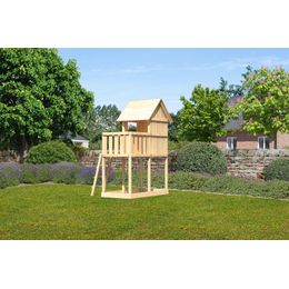 Spielturm Konifera "Finni", beige (natur), Spieltürme, KinderB:107cm H:291cm T:202cm, Holz, BxTxH: 107x202x291 cm, mit Sandkasten, B:107cm H:291cm T:202cm