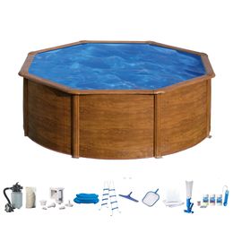 Rundpool MY POOL BWT Schwimmbecken Gr. Ø/B/H/L: 460 cm x Breite Höhe 120 cm x Länge, 18000 l, braun in moderner Holzoptik, Höhe 120 cm, verschiedene Größen