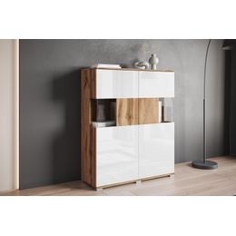 Highboard Inosign "Kenia" Sideboards Gr. B/H/T: 100cm x 120cm x 39,5cm, weiß (eichefarbe votan/ hgl) Modernes Highboard mit Glastüren, Breite 100 cm