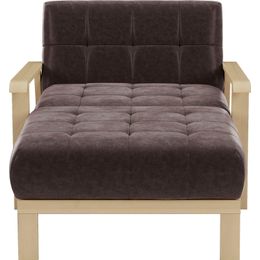 Sit & More Recamiere SIT & MORE "Billund", braun, B:109cm H:88cm T:185cm, 100% Polyester, Sofas, Armlehnen aus Buchenholz in natur, verschiedene Bezüge und Farben