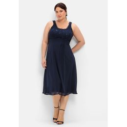 Cocktailkleid sheego "Große Größen" Gr. 44, Normalgrößen, blau (marine) Damen Kleider Partykleid mit Spitze und Pailletten