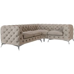 S-style Möbel - Chesterfield Ecksofa River mit Metall Füßen, Dunkle Creme Samt