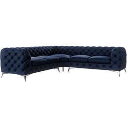 S-style Möbel - Chesterfield Ecksofa River mit Metall Füßen, Marineblau Samt