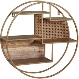 FineBuy Wandregal Rattan 62x62x17 cm Hängeregal Massivholz / Metall Industrial, Schweberegal Wiener Geflecht Rund Wand, Regal Hängend Offen Wohnzimmer