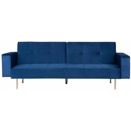 Beliani Sofa Dunkelblau Samtstoff 3-Sitzer Schlaffunktion Modern Wohnzimmer