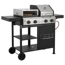 Gasgrill El Fuego "Kombigrill 3-in-1 Boston", schwarz, B:117cm H:117cm T:60,5cm, Grills, inkl. Pizzastein und Planchaplatte als Zubehör