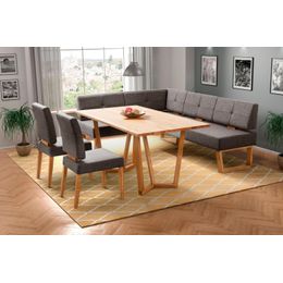 Eckbankgruppe Home Affaire "Ponza Eckbank Küchenbank BESTSELLER", braun (braun, eiche geölt), langer Schenkel rechts, Sitzmöbel-Sets, Sitzgruppe Esszimmer Stühle Tisch und Bank bequem gepolstert