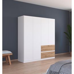 Drehtürenschrank Rauch "Kleiderschrank Schrank Garderobe Wäscheschrank COSTA in 3 Breiten" Schränke Gr. B/H/T: 181 cm x 197 cm x 54 cm, 4 St., weiß (alpinweiß, eiche artisan) viel Platz, grifflose Front und Push-to-Open Funktion MADE IN GERMANY