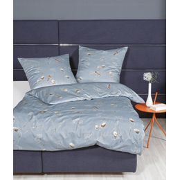 Bettwäsche Janine "Interlock-Jersey55094 02 155x200,80x80" Gr. B/L: 135cm x 200cm, , Interlock-Jersey, B/L: 80cm x 80cm, blau (blauer nebel) mit Reissverschluss