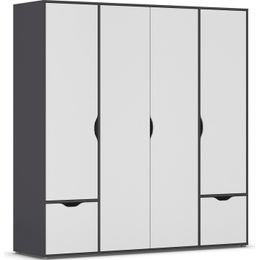 Drehtürenschrank Rauch "Kleiderschrank Schrank Garderobe Wäscheschrank NARAI mit Schubladen" Schränke Gr. B/H/T: 187 cm x 194 cm x 53 cm, 4 St., grau (graumetallic, alpinweiß) Griffausfräsungen für eine grifflose Optik TOPSELLER MADE IN GERMANY