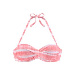 Bügel-Bikini-Top s.Oliver "Enja" Gr. 34, Cup B, rot (lobster, weiß) Damen Bikini-Oberteile mit Batikdruck und Wickeloptik