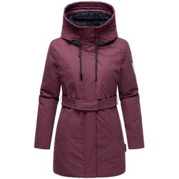 Winterjacke Navahoo "Eishauch 14" Gr. M (38), rot (weinrot), Damen, Obermaterial: 55% Nylon 45% Baumwolle; Innenfutter: 100% Polyester; Wattierung: 100% Polyester; Ärmelfutter: 100% Polyester, Jacken, Damen Winterparka mit Taillengürtel und Fleece-Kragen