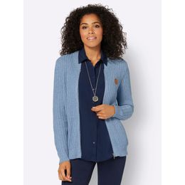 Strickjacke Casual Looks Gr. 36, blau (mittelblau-weiß-meliert) Damen Strickjacken