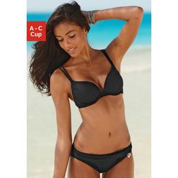 Push-Up-Bikini s.Oliver Gr. 34, Cup C, schwarz Damen Bikini-Sets mit Zierring an der Hose