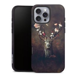 DeinDesign iPhone 16 Pro Max Handy Panzer Handyh&uuml;lle robuste Outdoor H&uuml;lle Schutzh&uuml;lle gl&auml;nzend Reindeer Flowers Rehe Tough Case