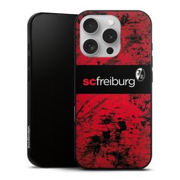 DeinDesign iPhone 16 Pro Handy Slim Case extra d&uuml;nn Silikon Handyh&uuml;lle schwarz H&uuml;lle Official Licensed Product Sc Freiburg Logo Silikon Slim Case
