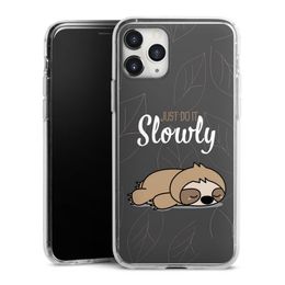 DeinDesign iPhone 11 Pro Max Handy Silikon H&uuml;lle Case transparent Handyh&uuml;lle Sayings Lazy Sunday Sloth Silikon Case