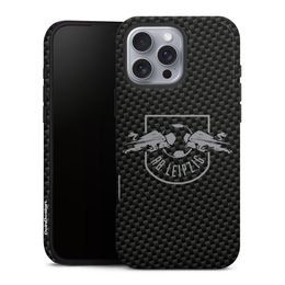 DeinDesign iPhone 16 Pro Max Handy Panzer Handyh&uuml;lle robuste Outdoor H&uuml;lle Schutzh&uuml;lle gl&auml;nzend Rb Leipzig Carbon Metallic Look Tough Case