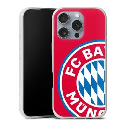 DeinDesign iPhone 16 Pro Handy Silikon H&uuml;lle Case wei&szlig; Handyh&uuml;lle Official Licensed Product Fcb Fc Bayern M&uuml;nchen Silikon Case