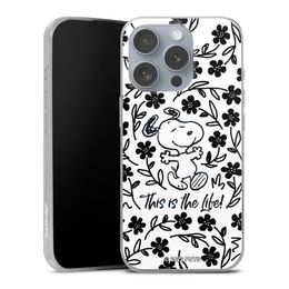 DeinDesign iPhone 16 Pro Handy Slim Case Silikon Handyh&uuml;lle transparent H&uuml;lle extra d&uuml;nn Peanuts Flowers Snoopy Silikon Slim Case