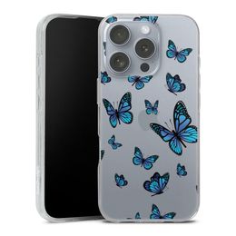 DeinDesign iPhone 16 Pro Handy Silikon H&uuml;lle Case transparent Handyh&uuml;lle Transparent Butterfly Muster Silikon Case