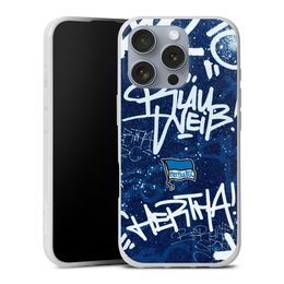 DeinDesign iPhone 16 Pro Handy Silikon H&uuml;lle Case wei&szlig; Handyh&uuml;lle Official Licensed Product Hertha Bsc Graffiti Silikon Case