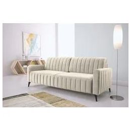 3-Sitzer exxpo - SOFA FASHION "Grande, hochwertiges Schlafsofa aus Microvelours" Sofas Gr. B/H/T: 222cm x 90cm x 100cm, Microvelours, beige mit Bettfunktion und Bettkasten, komfortabler Federkern