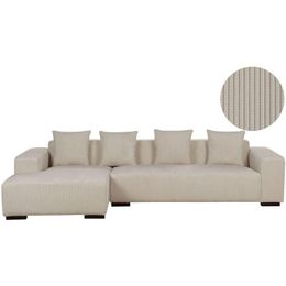 Beliani 4-Sitzer Ecksofa Beige Stoffbezug Cord L-Förmig mit Chaiselongue Rechtsseitig 4 Dekokissen Modern Wohnzimmer Wohnlandschaft Polstersofa