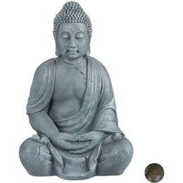 Buddha Figur sitzend, xl 70 cm, Gartenfigur, Dekofigur Wohnzimmer, wetterfest & frostsicher, hellgrau - Relaxdays