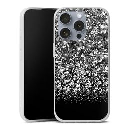DeinDesign iPhone 16 Pro Handy Silikon H&uuml;lle Case wei&szlig; Handyh&uuml;lle Muster Snowflake Glitzer Silikon Case