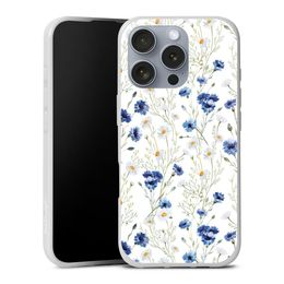 DeinDesign iPhone 16 Pro Handy Silikon H&uuml;lle Case wei&szlig; Handyh&uuml;lle Flowers Muster Flower Silikon Case