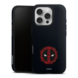 DeinDesign iPhone 16 Pro Handy Panzer Handyh&uuml;lle robuste Outdoor H&uuml;lle Schutzh&uuml;lle gl&auml;nzend Logo Marvel Deadpool Tough Case