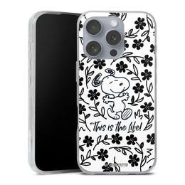 DeinDesign iPhone 16 Pro Handy Silikon H&uuml;lle Case transparent Handyh&uuml;lle Peanuts Flowers Snoopy Silikon Case