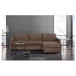 Schlafsofa Places of Style "GOLDPOINT Ecksofa 264 cm, Liegefläche (140/200cm), L-Form" Sofas Gr. B/H/T: 264 cm x 85 cm x 157 cm, Luxus-Microfaser weich, Recamiere rechts, braun Bettfunktion, Bonell-Federkernmatratze und Dauerschläfer-Funktion