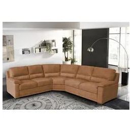 Ecksofa Egoitaliano "Doris, modernes Designerecksofa in hochwertigen Microfaserqualitäten" Sofas Gr. B/H/T: 266 cm x 90 cm x 246 cm, Luxus-Microfaser Lederoptik, langer Schenkel rechts, braun (cognac) edle Detailverarbeitung, wahlweise fleckenabweisend oder in Lederoptik