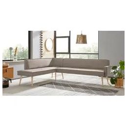 Eckbank exxpo - SOFA FASHION "Lungo, moderne Kedernaht, bequem und elegant, hoher Holzfuß" Sitzbänke Gr. B/H/T: 198cm x 84cm x 260cm, Webstoff, langer Schenkel rechts, grau (melange) hochwertige Detailverarbeitung, frei im Raum stellbar