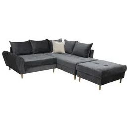 Ecksofa Collection AB "Reims L-Form" Sofas Gr. B/H/T: 223cm x 47cm x 188cm, Luxus-Microfaser Teddyoptik, grau (anthrazit) Ottomane beidseitig montierbar, inkl. Bettfunktion und Hocker