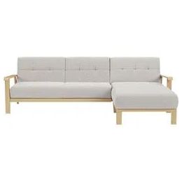 Sit & More Ecksofa SIT & MORE "Billund L-Form" Sofas Gr. B/H/T: 264cm x 88cm x 183cm, Chenille, Recamiere rechts, mit Schlaffunktion, beige Armlehnen aus Buchenholz in natur, verschiedene Bezüge und Farben