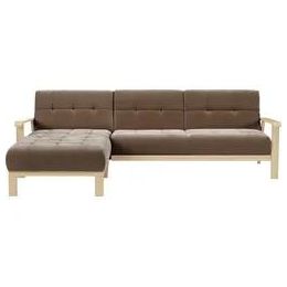 Sit & More Ecksofa SIT & MORE "Billund L-Form" Sofas Gr. B/H/T: 264cm x 88cm x 183cm, Luxus-Microfaser ALTARA NUBUCK, Recamiere links, mit Schlaffunktion, braun (chocco) Armlehnen aus Buchenholz in natur, verschiedene Bezüge und Farben