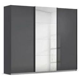 Schwebetürenschrank Rauch "Kleiderschrank Kleiderschränke Schrank Garderobe AGORDO mit Glasfront" Schränke Gr. B/H/T: 271cm x 229cm x 62cm, 3 St., grau (graumetallic/glas basalt) durchdachte Innenausstattung, in 4 Breiten und 2 Höhen MADE IN GERMANY