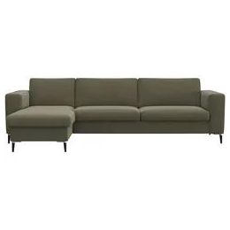 Ecksofa FLEXLUX "Fiore, super Sitzkomfort durch Kaltschaum im Sitz, L-Form" Sofas Gr. B/H/T: 262cm x 85cm x 92cm, Struktur, Chaiselongue links, grün (moss green) breite Armlehnen, Kaltschaum, Füße Alu+schwarz