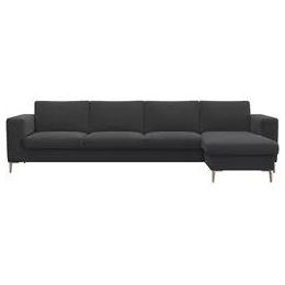 Ecksofa FLEXLUX "Fiore, super Sitzkomfort durch Kaltschaum im Sitz, L-Form" Sofas Gr. B/H/T: 295cm x 85cm x 159cm, Lederoptik, grau (shark grey) breite Armlehnen, Füße Alu+ Eiche