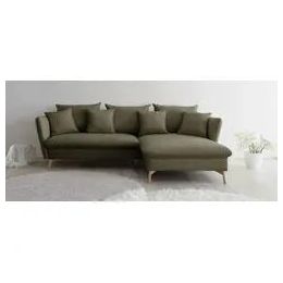 Ecksofa Andas "MERLE, 258 cm, L-Form, traumhafter Cord" Sofas Gr. B/H: 258cm x 91cm, Cord, Recamiere rechts, grün mit Bettfunktion und Bettkasten, Liegefläche 224 x 139